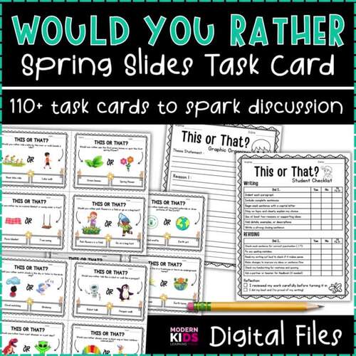 Would You Rather Spring Slides Task Card & This or That? Graphics Organizer