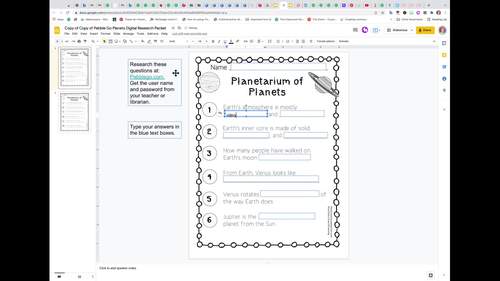 Pebble Go Planets Research for Google Slides by Little Library of Learning