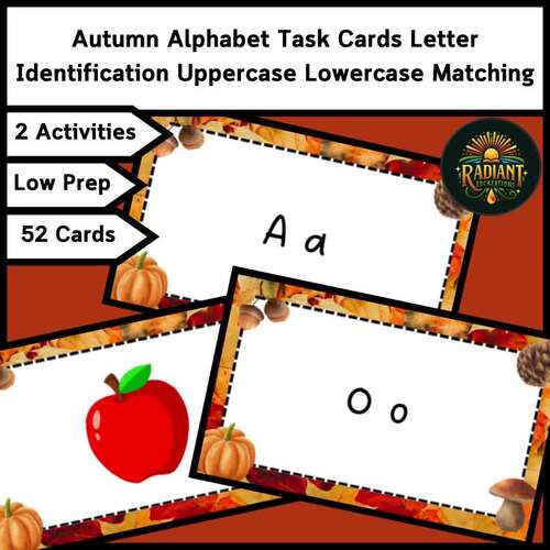 Autumn Alphabet Task Cards Letter Identification Uppercase Lowercase ...