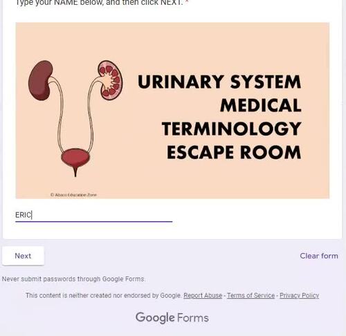 Urinary System Medical Terminology Escape Room by Abaco Education Zone