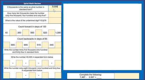 NO PREP - Spiral Math Review for 3rd or 4th grade - Northern Lights Deer