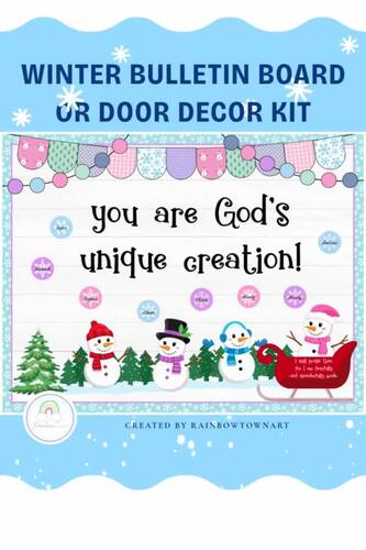 Snowman Bulletin Board Winter Christian Door Decor Kit December Decorations