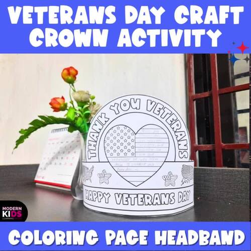 Veterans Day Craft Crown Activity - Heart Flag Art Coloring Headband