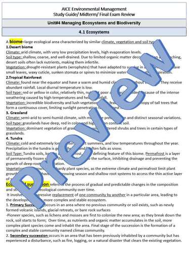 Midterm Review/ Final Exam Study Guide Unit#4 Managing Ecosystems and ...