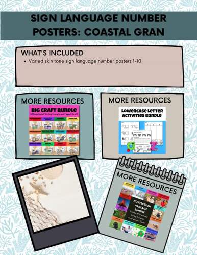 Neutral Coastal Gran Sign Language Number 1-10 Posters ASL DHH Hearing Loss