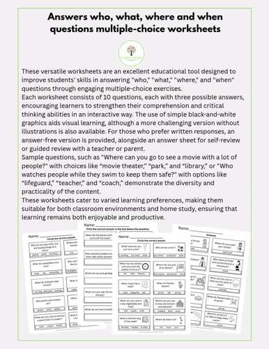 Answers Who, What, Where and When Questions Worksheets (ABLLS-R aligned)
