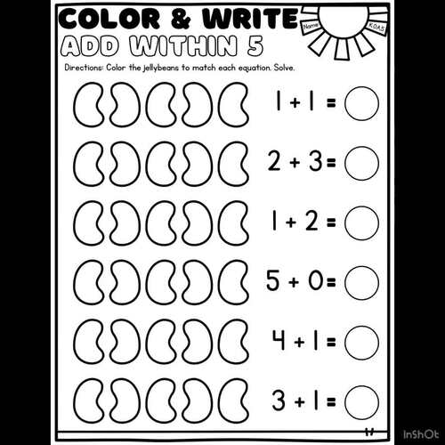 Addition | Numbers within 5 with Math Manipulatives Worksheets for ...