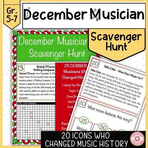 December Music Scavenger Hunt for Middle School, Music Fun Friday Code ...