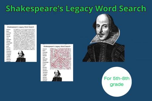William Shakespeare Word Search. To Be or Not To Be! For 5th-8th grade.