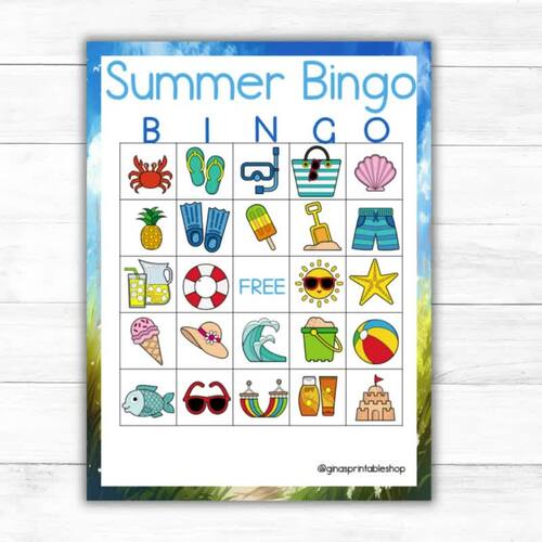 Summer Bingo Game Activity by GinasPrintableShop | TPT