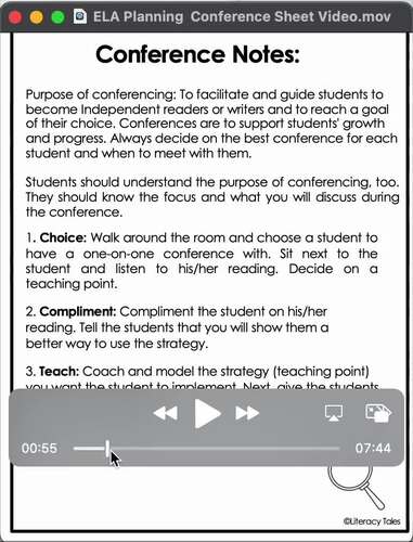 Reading and Writing Planning and Conference Sheets by Literacytales