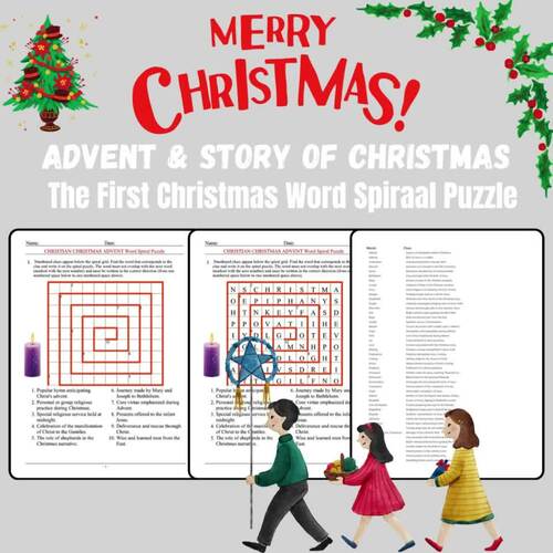 CHRISTIAN CHRISTMAS ADVENT Vocabulary Word Spiral Puzzle Worksheet Activity