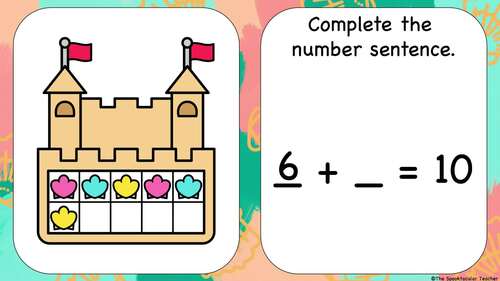 Summer Ten Frame Addition Slides and Worksheets Making 10 up to 20
