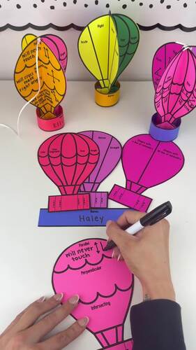 3D Hot Air Balloon Math Craft - Angles, Lines, & Symmetry - 4th & 5th Grade