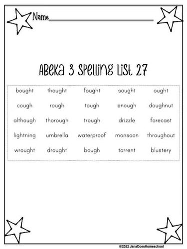 Abeka Spelling & Poetry 3 List 27 - 6th Edition - Spelling Practice ...