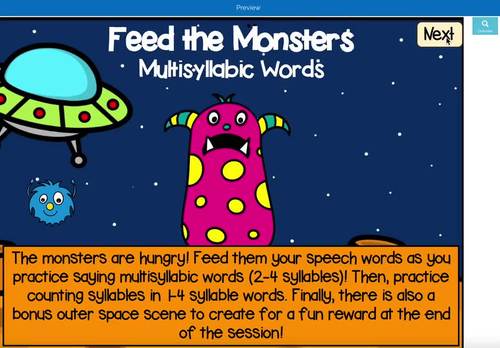 Feed the Monsters Multisyllabic Words Boom Cards Halloween Speech Therapy
