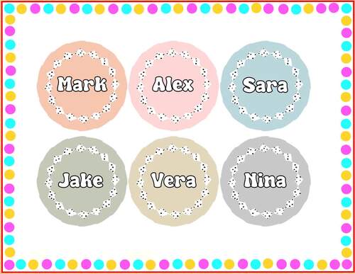 Printable Boho Neutral Spotty Student Name Plates, Name Cards, Cubby Tags
