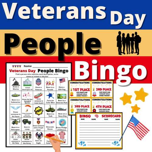 Veterans Day People Bingo Group Activity Resource No Prep by DadsDesigns