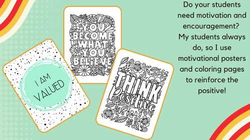 SEL - Affirmations 21 Posters 24 Motivational Positive Emotion Coloring ...