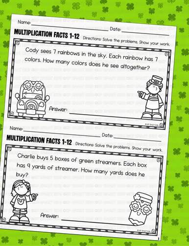 St. Patrick's Day Multiplication Facts 1–12 Word Problems Worksheets ...