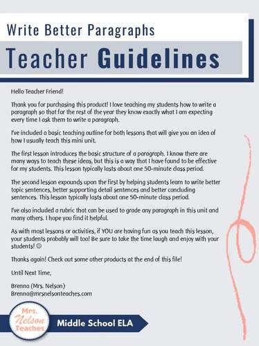 How to Write a Paragraph | Mini Unit Middle School by Mrs Nelson Teaches