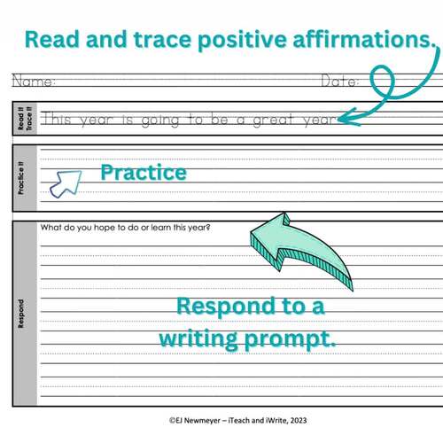 Printing Handwriting Practice with Affirmations & Writing Prompts