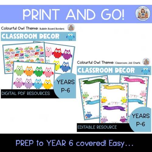 Colourful Owls Classroom Decor Bundle Pack by Mimi's Aussie Classroom