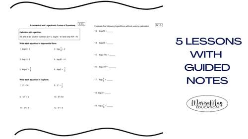 Algebra - Inverses & Intro to Logarithms Notes & Wks Bundle - 5 lessons