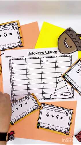 Halloween Math Practise Kindergarten Addition with a Number Line Task Cards