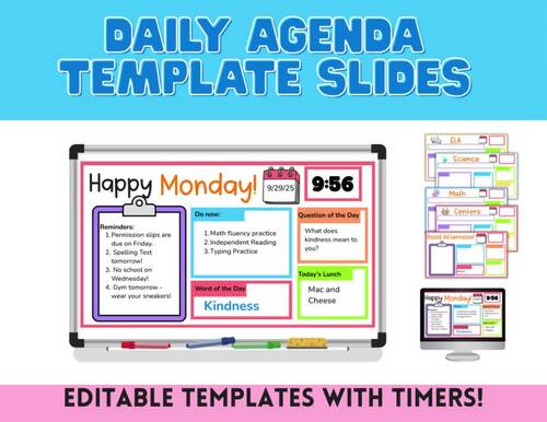 Google Slides Templates Daily Agenda & Morning Meeting with Timers