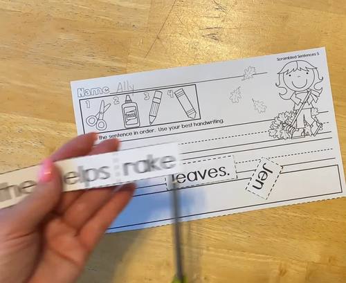 Scrambled Sentences Cut and Paste Fall Writing Activity for First Grade