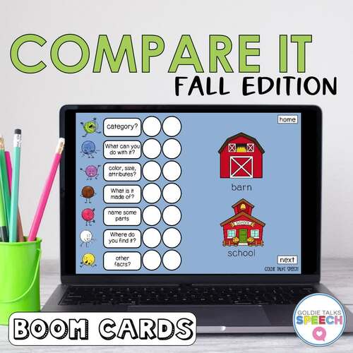 Boom Cards | Compare It : Fall Edition | Speech Therapy Describing
