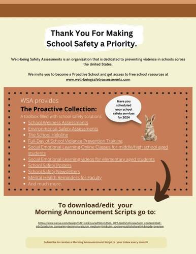 Morning Announcement Script (April 2024) for School Administrators