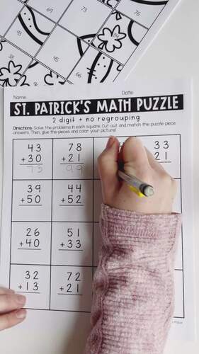 St Patricks Math 2 digit Addition Subtraction Puzzles for 2nd Grade