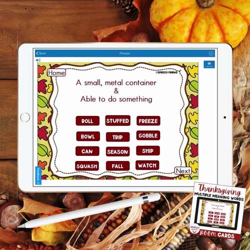 Thanksgiving Multiple Meaning Words (copyright 2021) Boom Cards | TPT