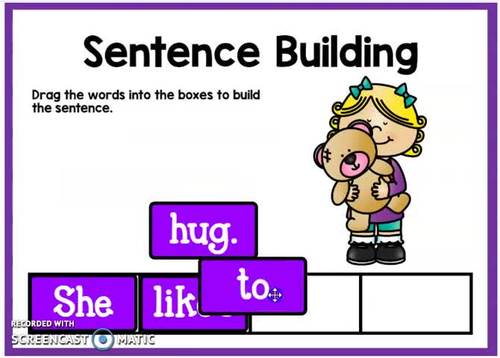 Short U CVC Sentence Building Boom Cards - Sentence Building Game