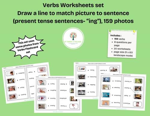 Verbs Worksheets-Draw a line to match picture to word (ABLLS-R aligned ...