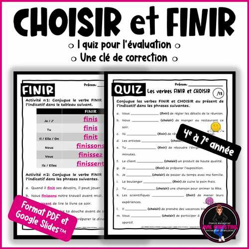 Les verbes FINIR et CHOISIR au présent de l'indicatif I Activités et quiz