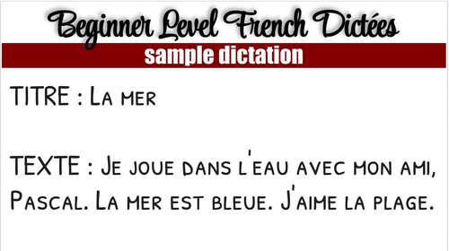 Beginner Level French Dictées - French Dictation Exercises | TPT