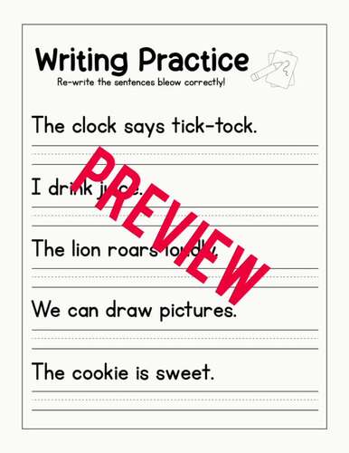 150 Sentence Writing Practice for 1st Graders by CreativeClassPrintables