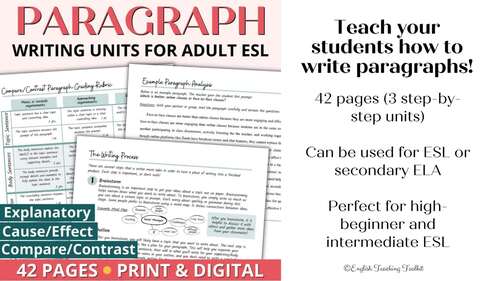 Adult ESL Paragraph Writing Units Bundle with Activities, Worksheets ...