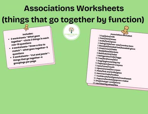Things that go together (Associations) Worksheets | TPT