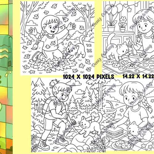 Meow Moments Coloring Book for Kids and Cat Lovers, Cute Girl and Kitten