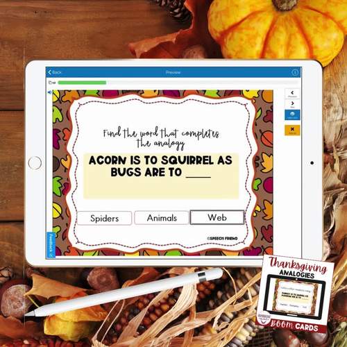 Thanksgiving Analogies (copyright 2021) Boom Cards by Speech Friend
