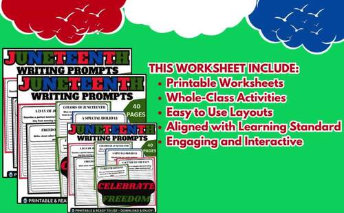 JUNE Juneteenth Writing Prompts, 2nd 3rd 4th 5th 6th Grade | TPT