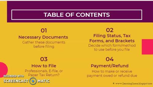 Filing Your Taxes - Financial Literacy Virtual Lesson by Llearning Llama