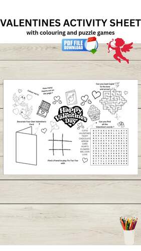 Valentines Activity Sheet, Coloring Page, Printable Placemat, Puzzle ...