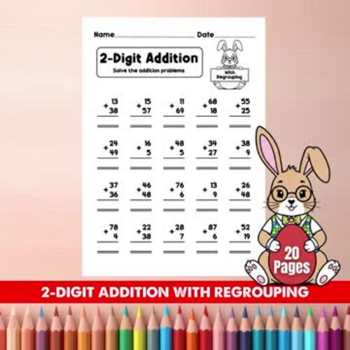 2-Digit Addition With Regrouping Worksheets | Easter Math Activities ...
