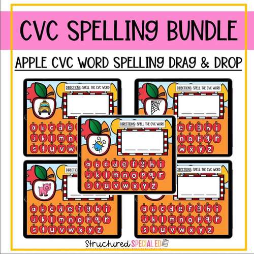 Apple CVC Word Drag and Drop Spelling Boom Cards by Structured Special Ed