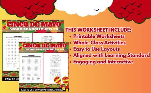 Cinco de Mayo Word Search Puzzle Challenge Activies,2nd,3rd,4th,5th,6th ...